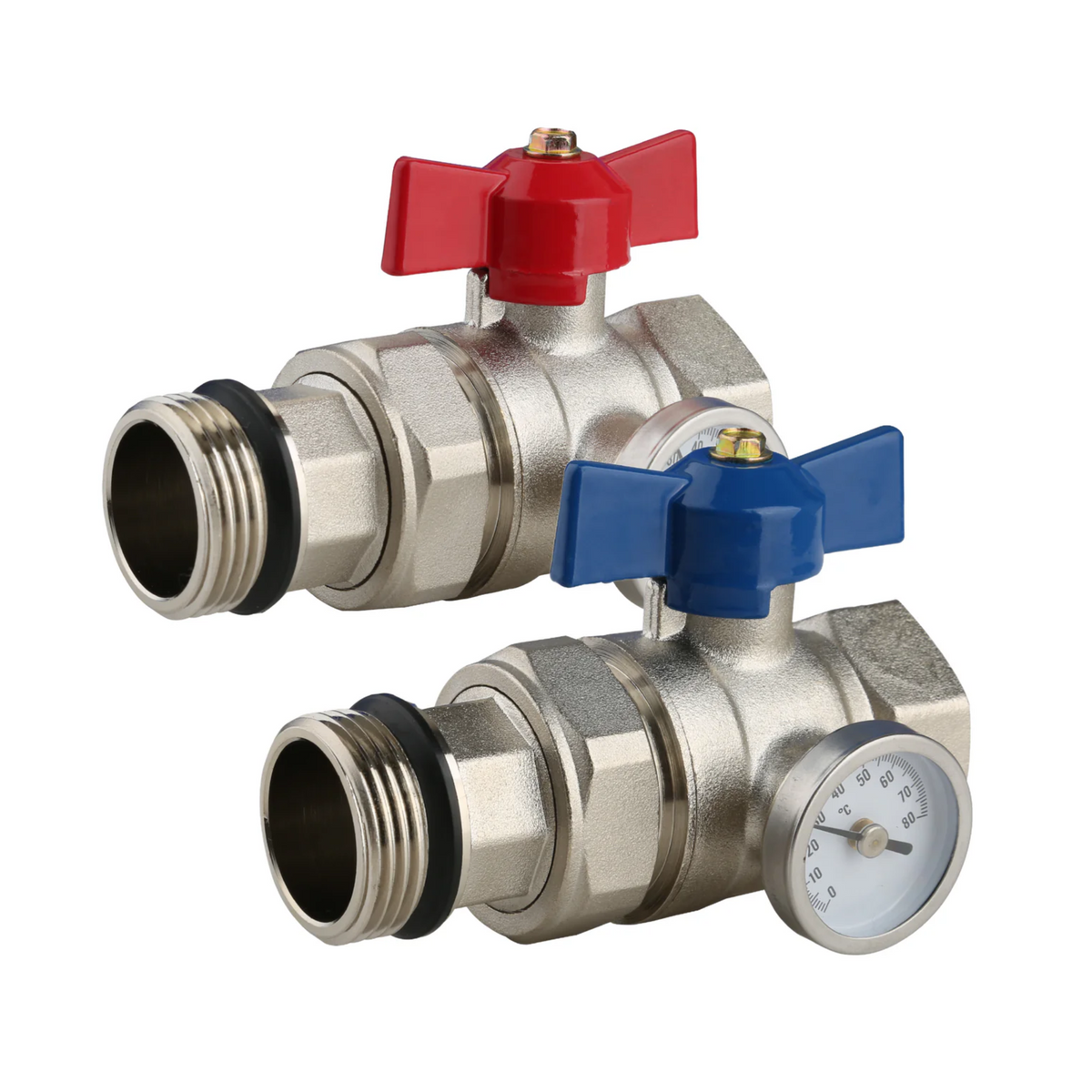 1" Ball Valve With Temp Gauge Set, Red & Blue (Pair) — Super Underfloor ...